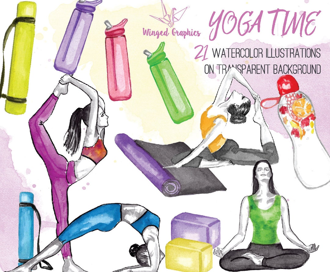 Yoga Practice Time : Watercolor Clip Art/ Illustrations - 300 DPI on ...