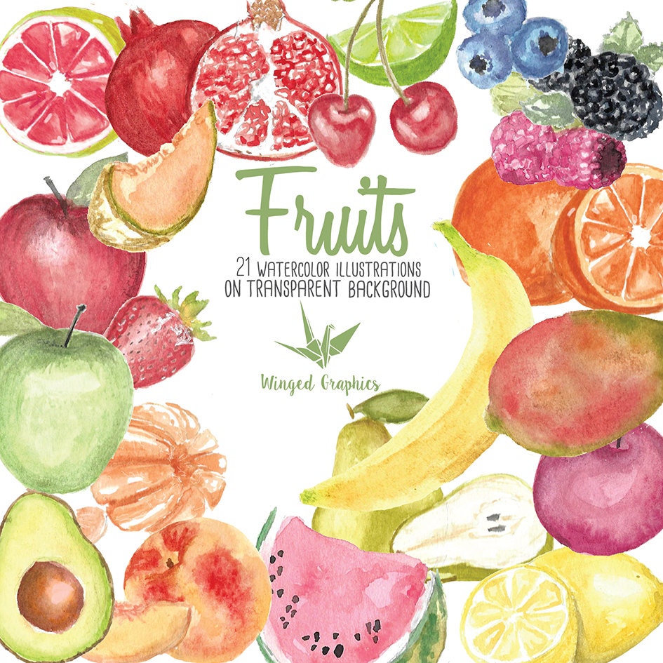 Digital Watercolour Clipart. Food Series 1: Fruits. Set of 21 - Etsy