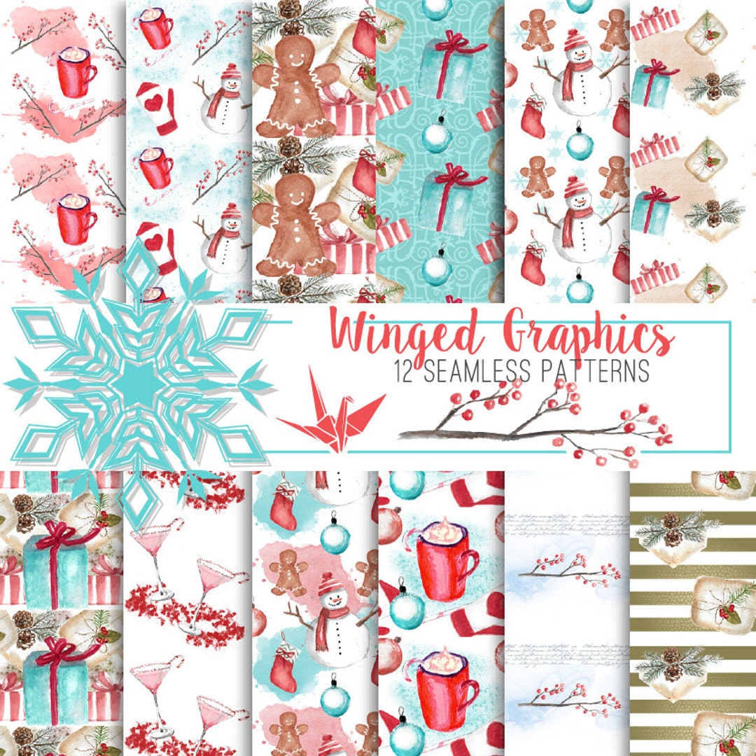 Christmas and Winter Wonderland: 12 Seamless Digital Paper/patterns ...