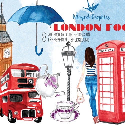 LONDON FOG England London Watercolor Handpainted Clipart : 8 - Etsy Canada