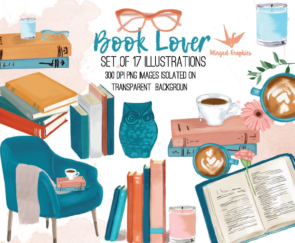 Book Lover : Digital Illustration, Digital Clipart, Hand Drawin High ...