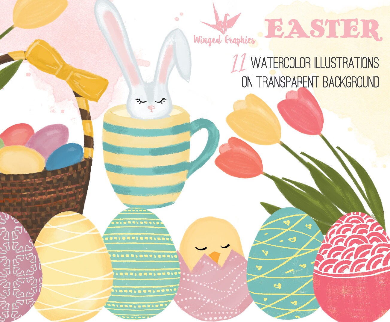 Colorful Easter Clipart: Transparent Background - Etsy