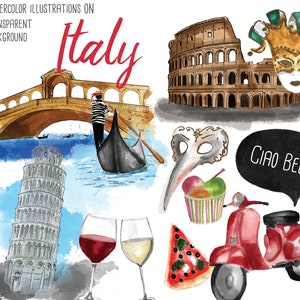 Italy/ Rome Hand Painted Travel Watercolor Clipart : Venetian Mask ...