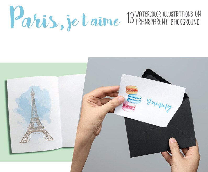 French Parisian Themed Watercolour Clipart: Eiffel Tower, Wine, French ...