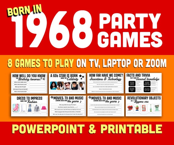 NEW - 55th Birthday Party Games, Born in 1968 Trivia Game, 55th ...