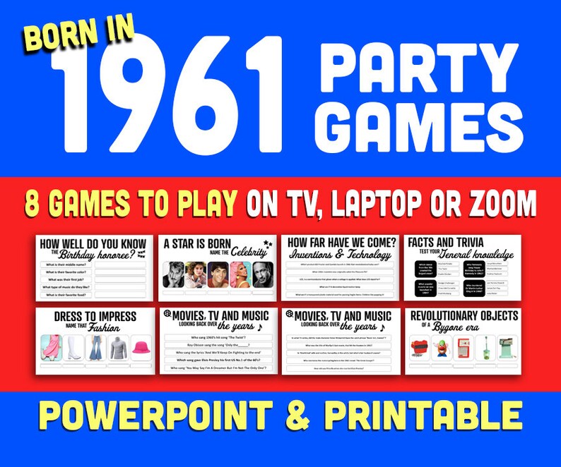 NEW 62nd Birthday Party Games Born in 1961 Trivia Game 62 - Etsy