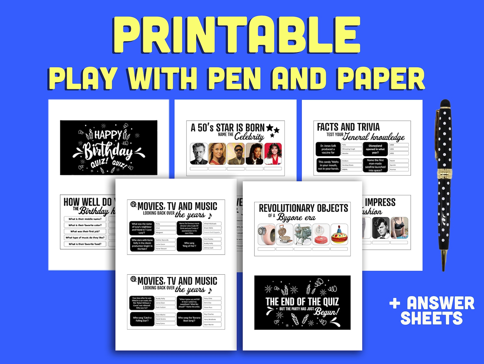 NEW - 65th Birthday Party Games, Born in 1958 Trivia Game, 65th ...