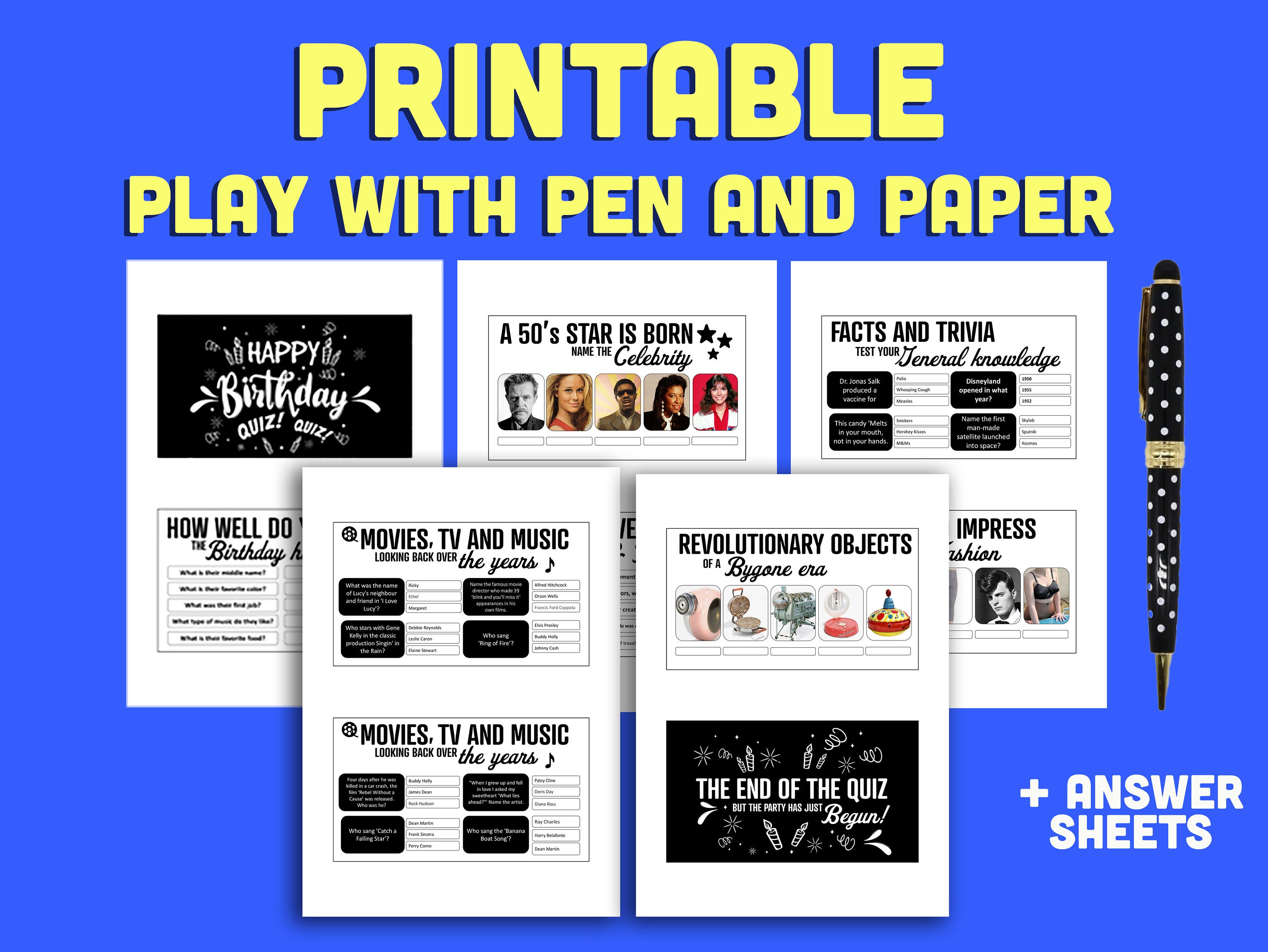 NEW - 65th Birthday Party Games, Born in 1958 Trivia Game, 65th ...