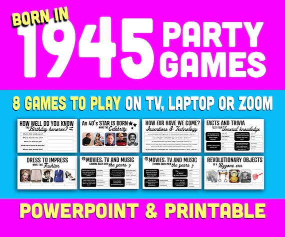 NEW - 78th Birthday Party Games, Born in 1945 Trivia Game, 78th ...