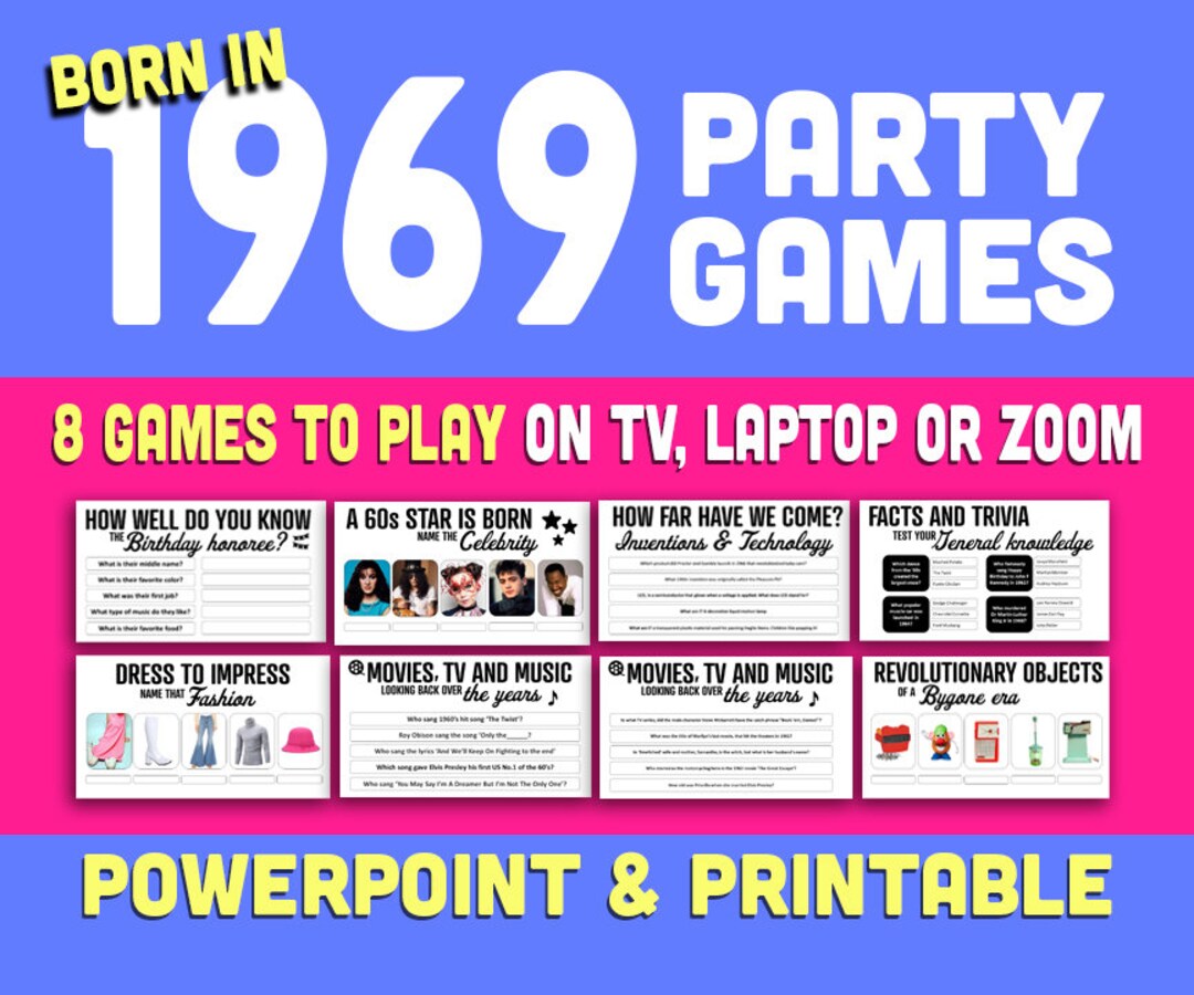 NEW - 54th Birthday Party Games, Born in 1969 Trivia Game, 54th ...