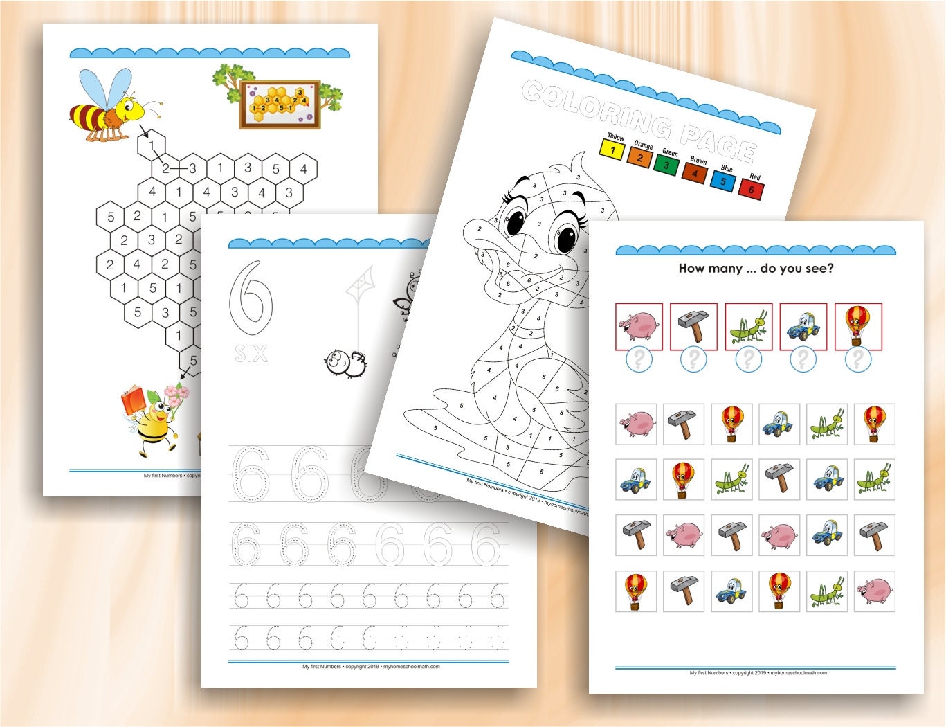 My First Numbers Coloring Pages and Exercise Sheets for Kindergarten ...