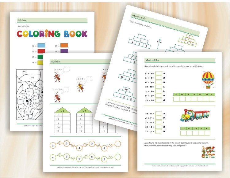 Addition and Subtraction With Numbers up to 20 1st Grade Math ...