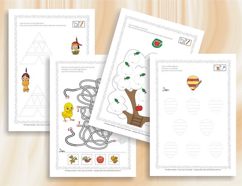 Fine Motor Activities Trace, Color, Cut&paste 65 Printable Worksheets ...