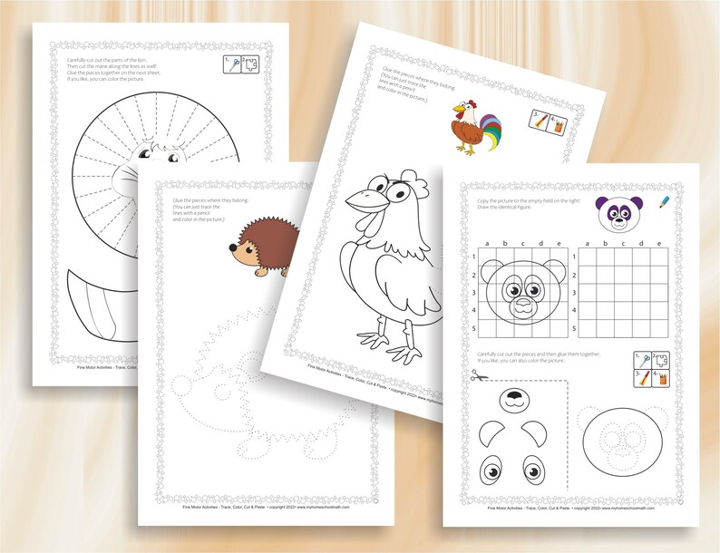 Fine Motor Activities Trace, Color, Cut&paste 65 Printable Worksheets ...