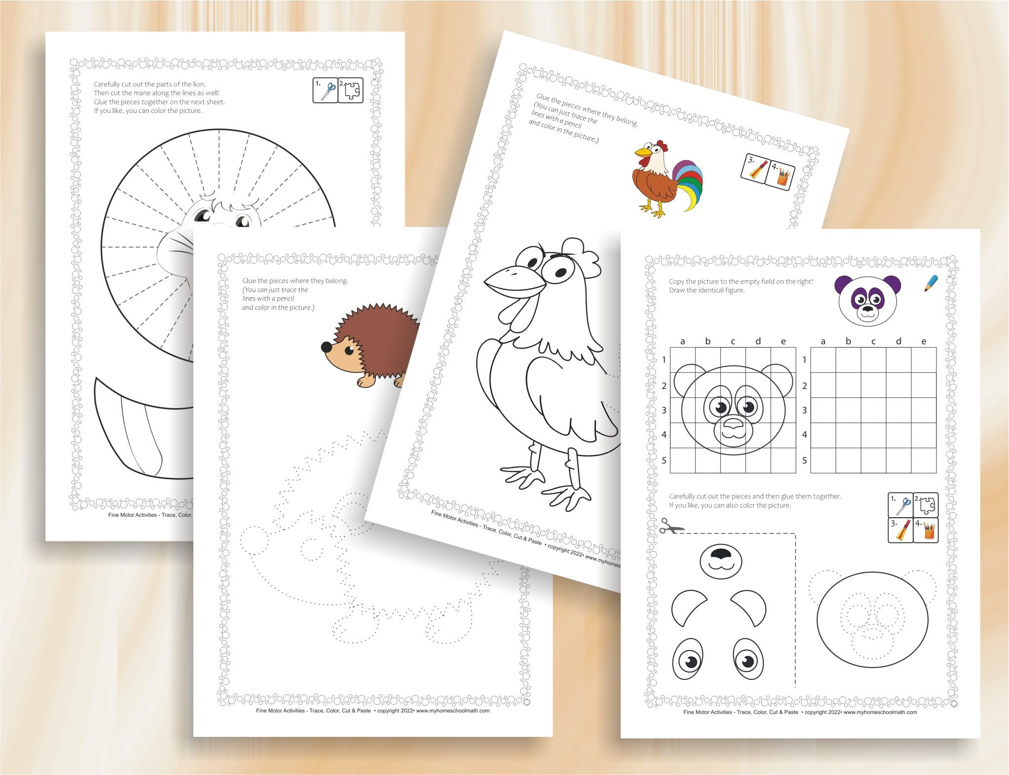 Fine Motor Activities Trace, Color, Cut&paste 65 Printable Worksheets ...