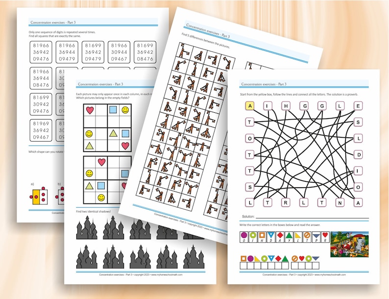 Concentration Exercises Workbook: Kids Puzzles, Ages 8-12 (digital ...