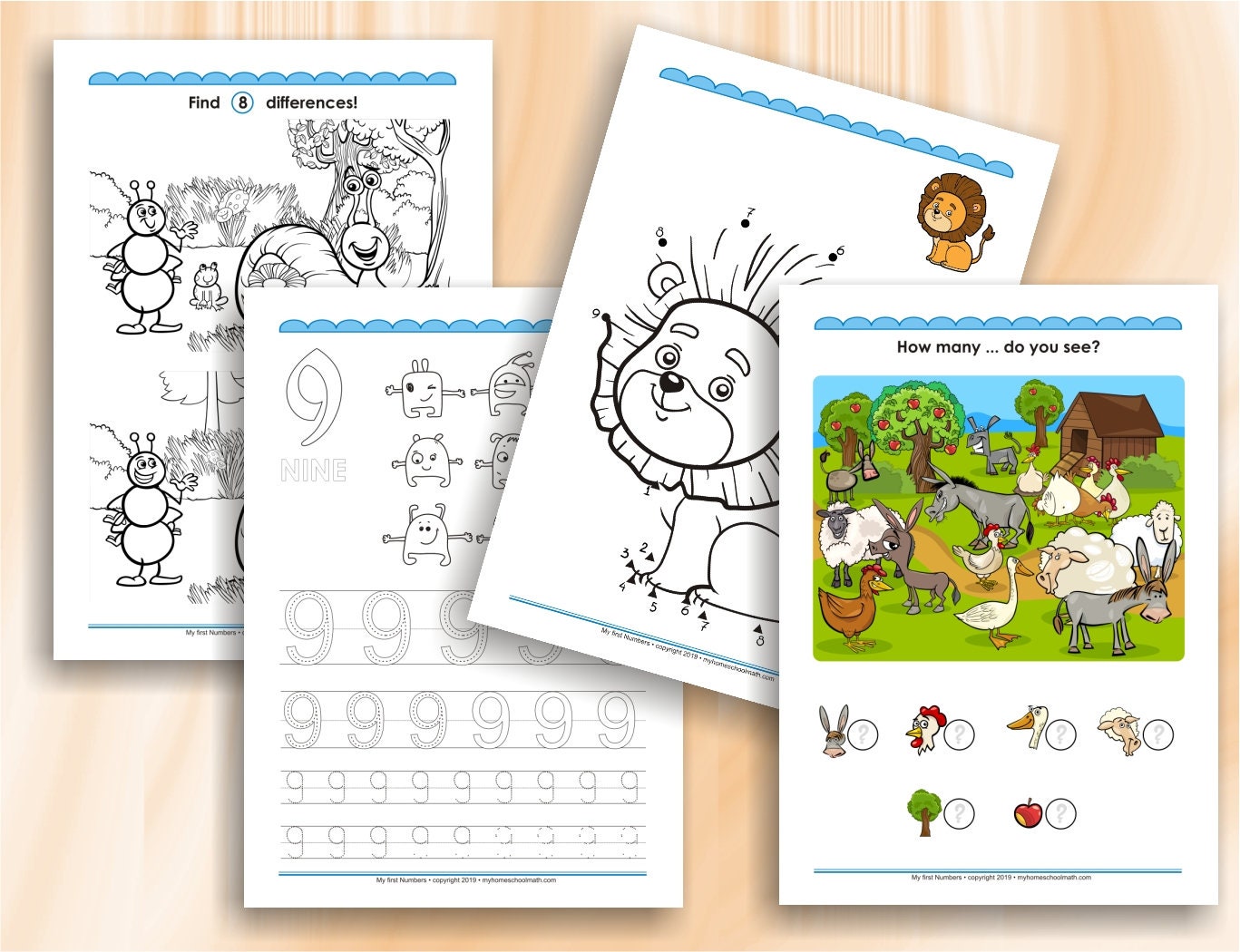 My First Numbers Coloring Pages and Exercise Sheets for Kindergarten ...