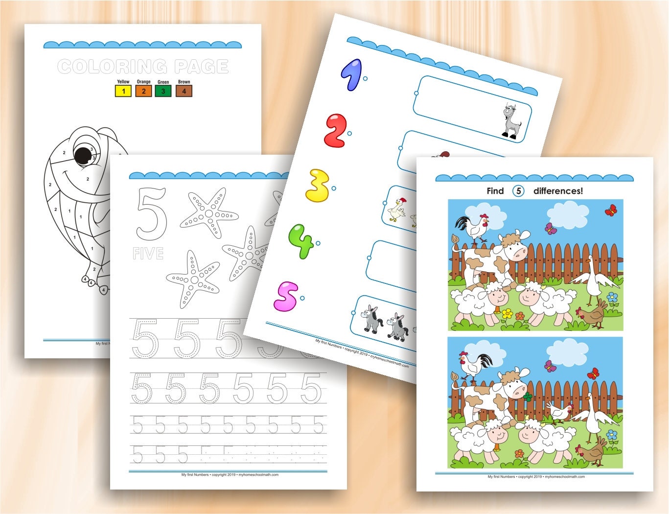 My First Numbers Coloring Pages and Exercise Sheets for Kindergarten ...