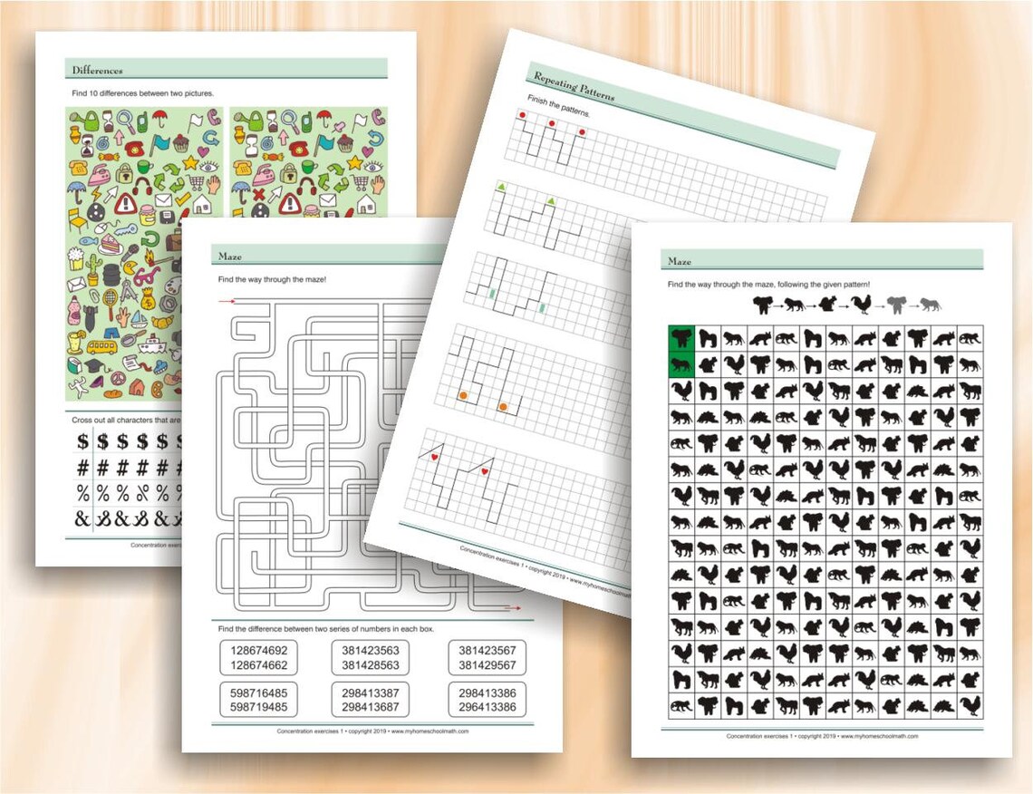 Concentration Exercises for Kids - Part 1 (age 6-9) | 43 Printable ...