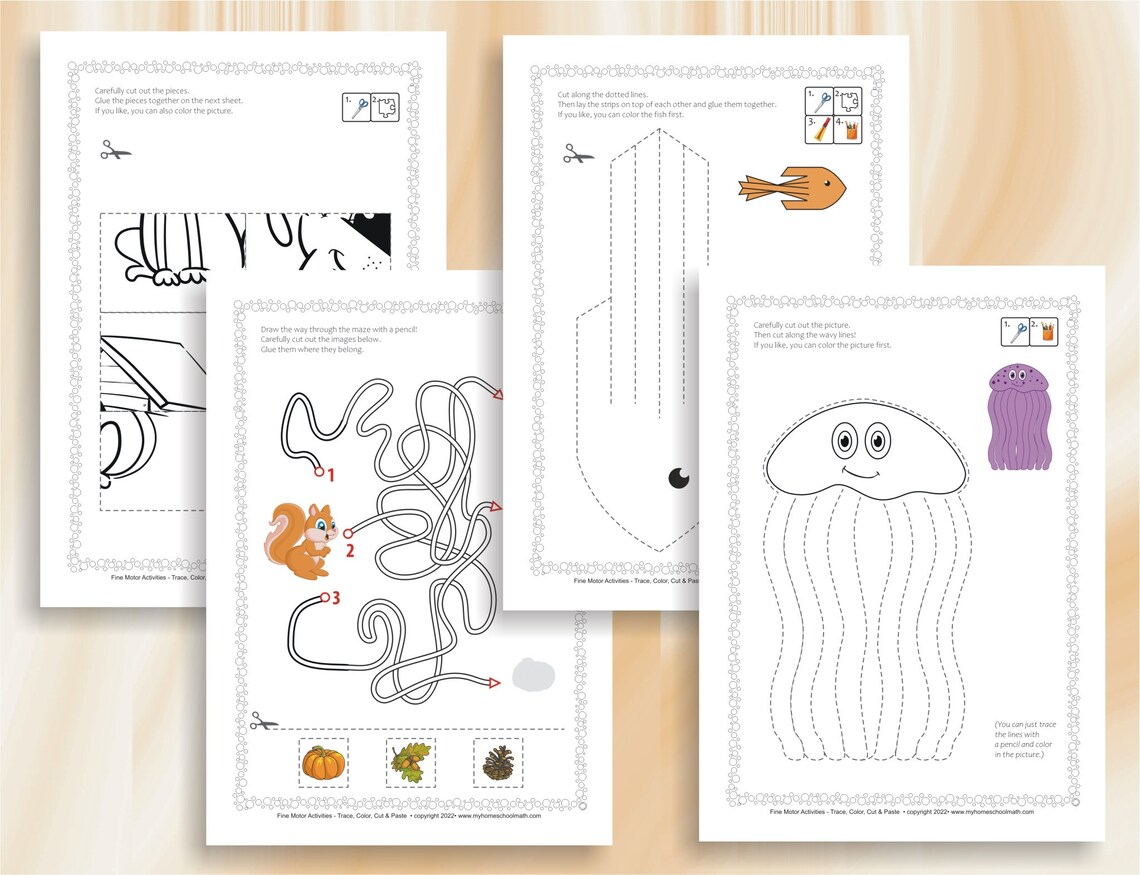 Fine Motor Activities Trace, Color, Cut&paste 65 Printable Worksheets ...