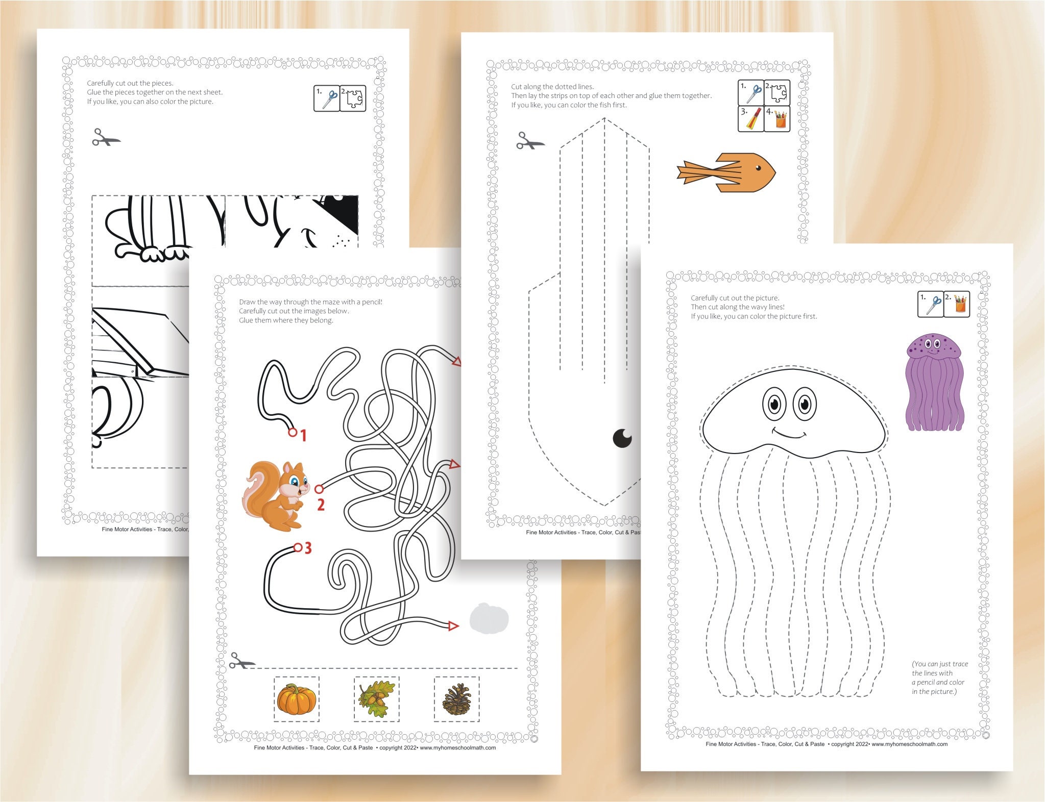 Fine Motor Activities Trace, Color, Cut&paste 65 Printable Worksheets ...