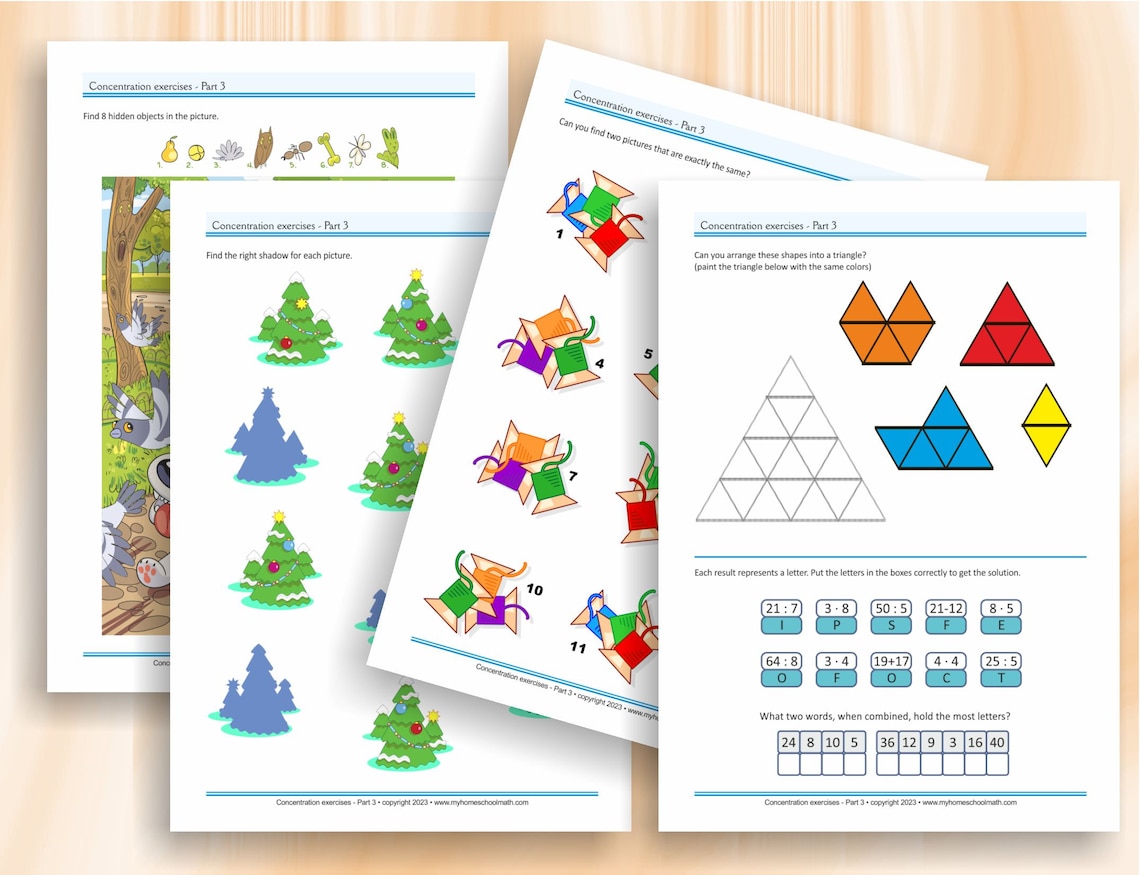 Concentration Exercises Workbook: Kids Puzzles, Ages 8-12 (digital ...