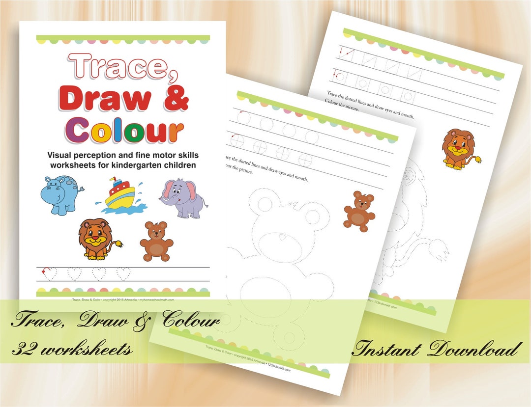 Trace, Draw & Colour | Pre-write Practice Line Tracing for Kindergarten ...