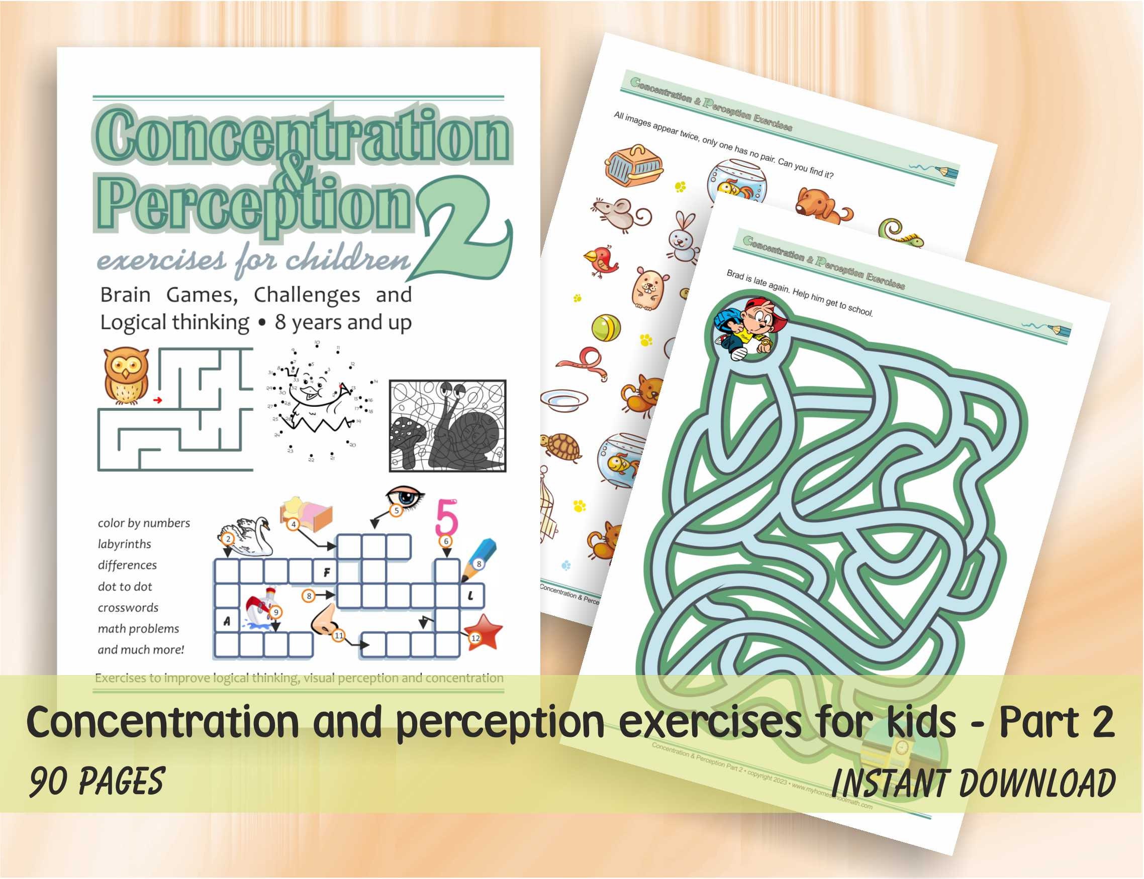 Concentration and Perception Exercises for Kids Part 2 age 8 90 ...