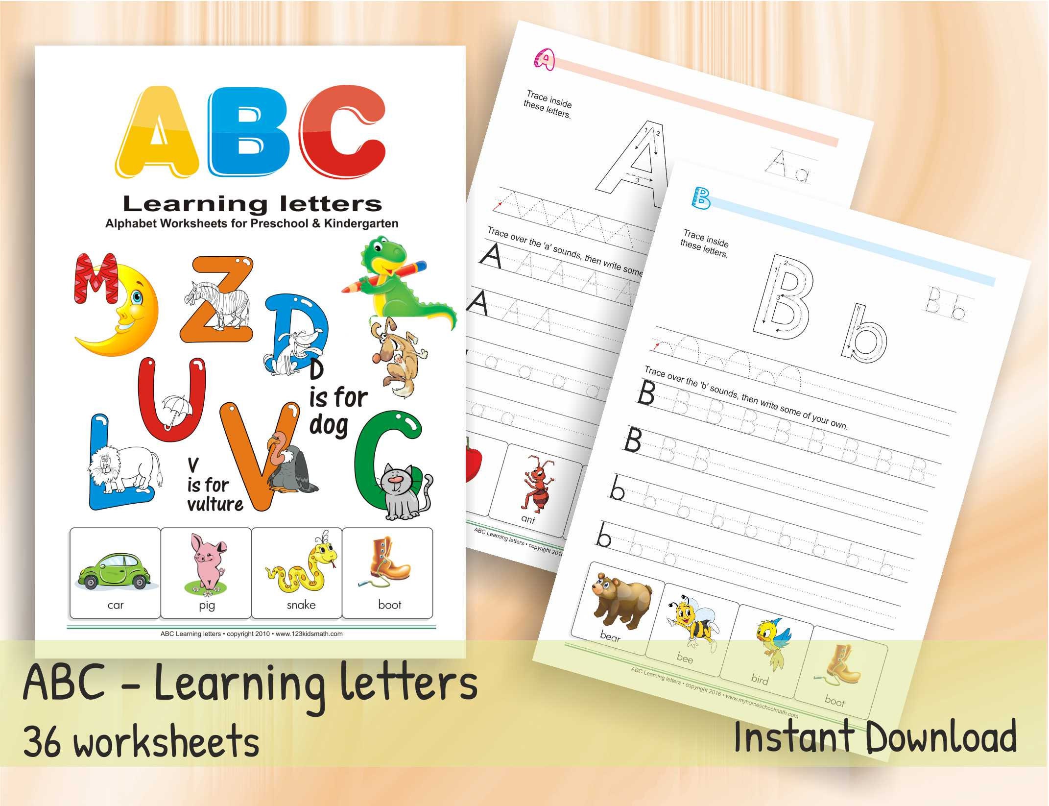 ABC Learning Letters Workbook | 36 Alphabet Worksheets for Preschool ...
