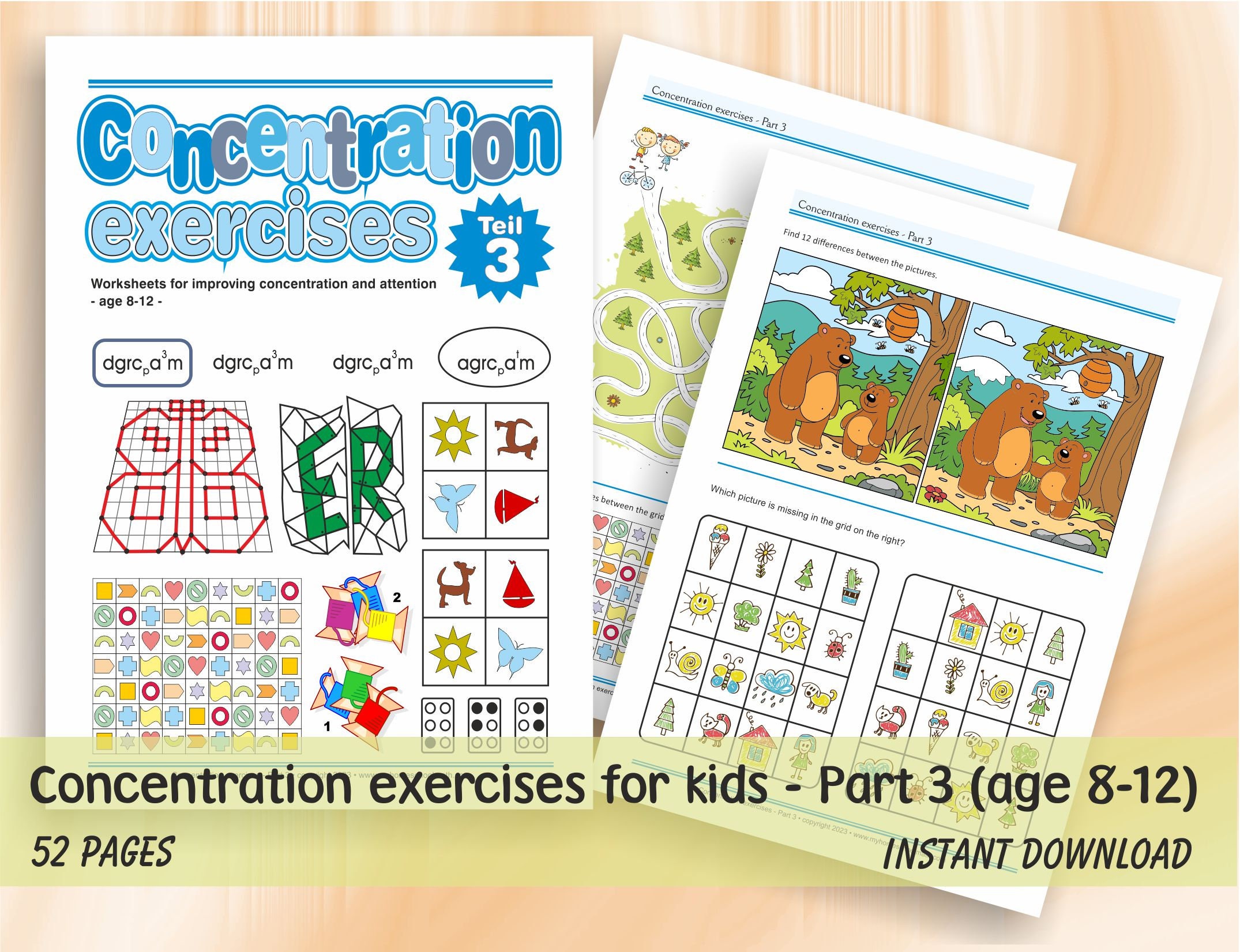 Concentration Exercises for Kids - Part 3 (age 8-12) | 52 Printable ...