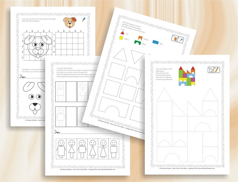 Fine Motor Activities Trace, Color, Cut&paste 65 Printable Worksheets ...