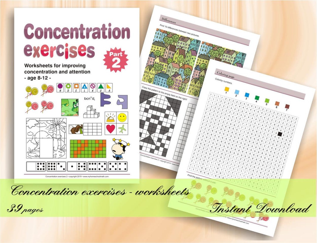 Concentration Exercises for Kids - Part 2 (age 8-12) | 39 Printable ...