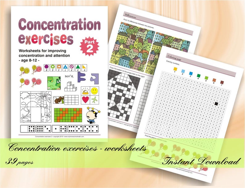 Concentration Exercises for Kids - Part 2 (age 8-12) | 39 Printable ...