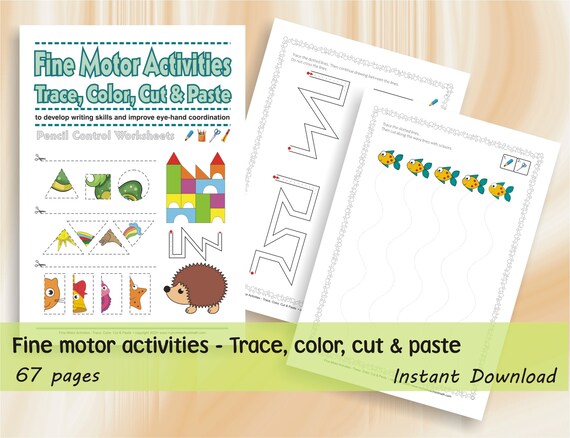 Fine Motor Activities Trace Color Cut&paste 65 Printable | Etsy