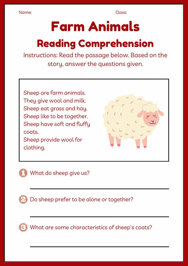 Farm Animal Reading Comprehension for Kids: Fun Learning Adventures - Etsy