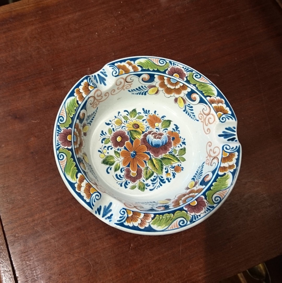 Dutch Delft Floral Ashtray, Vintage Ceramic Plateel, 3 Sigarettes ...