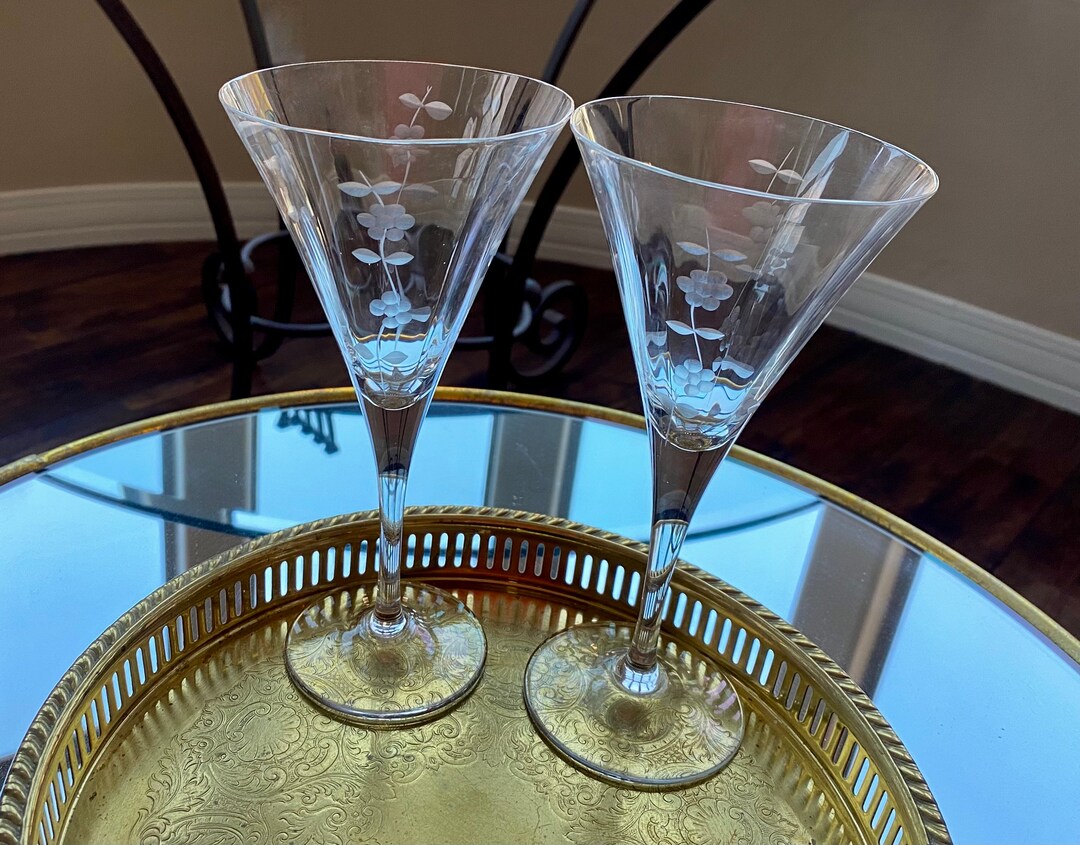 Vintage Wine Glasses, Etched Wine Glasses, Sandra by Colony Glassware ...