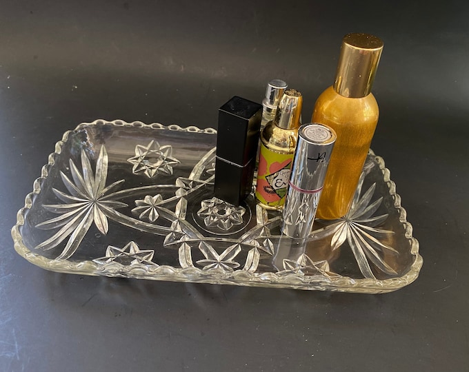 Vintage Glass Vanity Tray, Kitchen Tray, Display Tray, Glass Rectangle ...