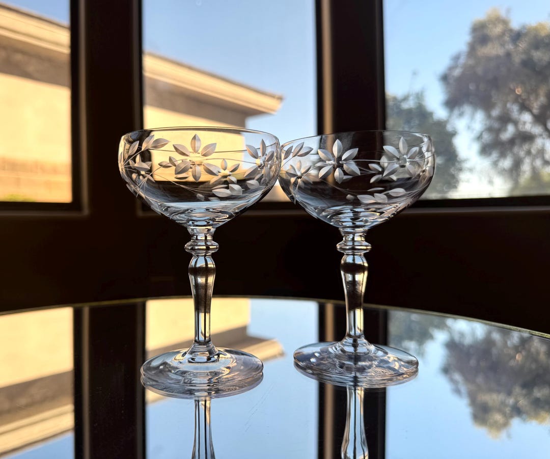 Vintage Coupe Glasses, Champagne Coupe Glasses, Etched Wine Glasses ...