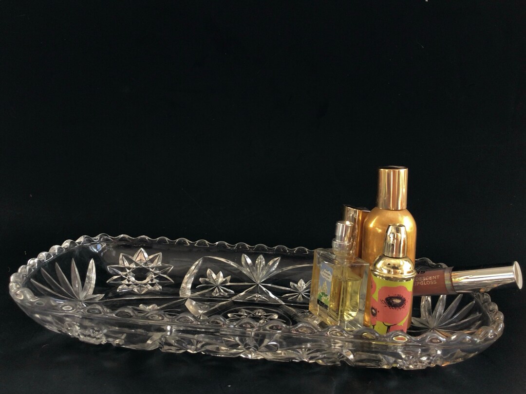 Vintage Glass Vanity Tray Kitchen Tray Display Tray Glass Rectangle Tray Bar Tray Anchor