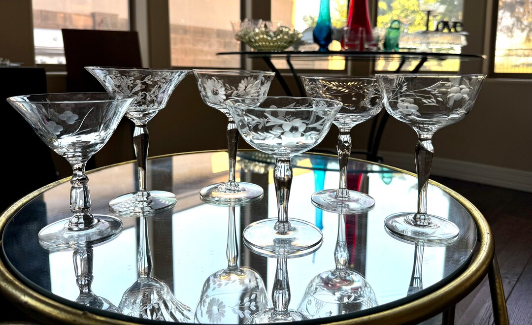 Vintage Coupe Glasses, Champagne Coupe Glasses, Mismatched Set of 6 ...