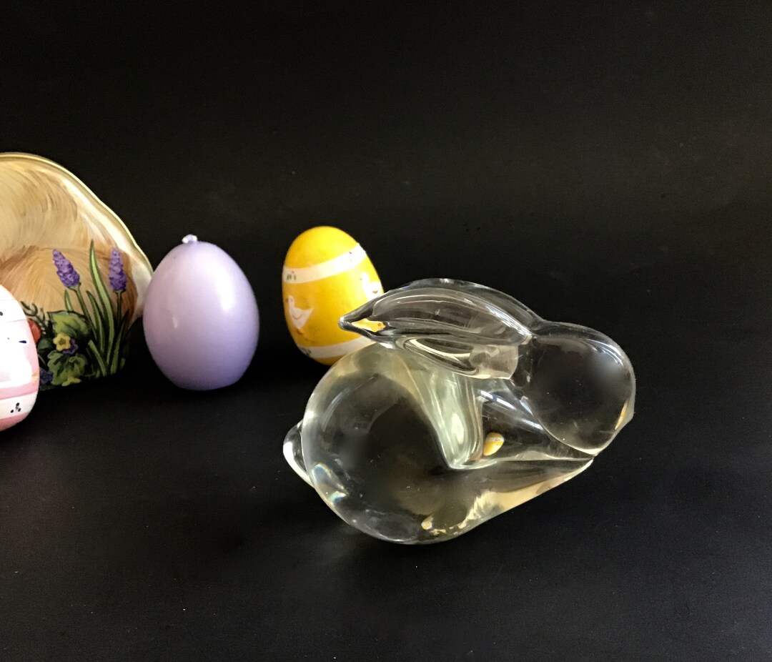 Vintage Crystal Glass Bunny Paperweight, Bunny Figurine, Heavy Glass ...