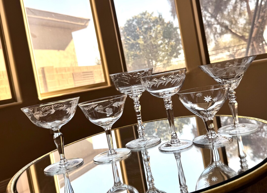 Vintage Coupe Glasses, Champagne Coupe Glasses, Mismatched Set of 6 ...