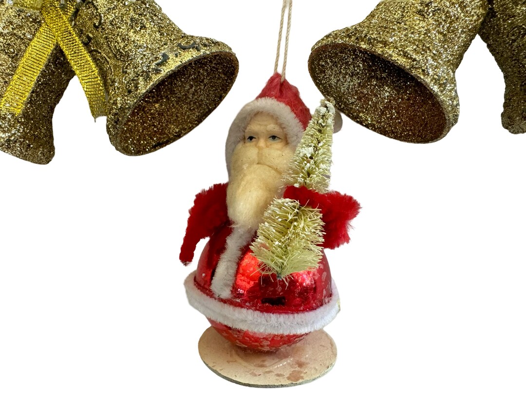 Vintage Christmas Cardboard Santa, Spun Cotton Santa, With Two Gold ...