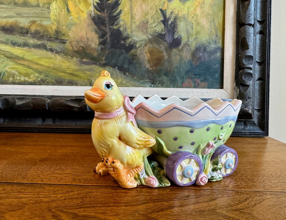 Vintage Fitz and Floyd Easter Vase, Planter, Adorable Chick, Easter Egg ...
