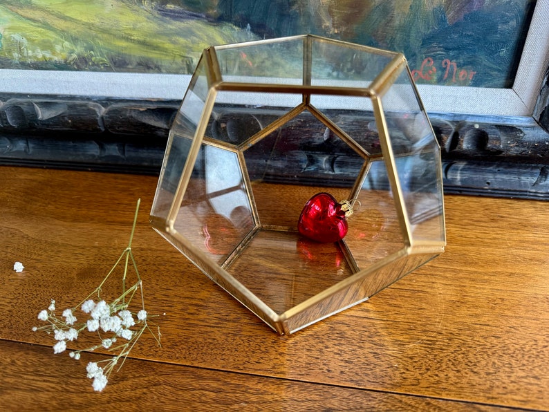Vintage Glass Display Box, Large Glass Terrarium, Geometric Centerpiece ...