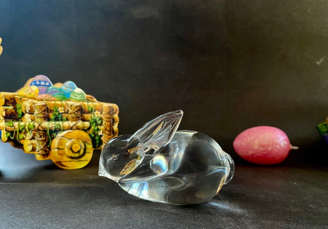 Vintage Crystal Glass Bunny Paperweight - Bunny Figurine - Heavy Glass ...
