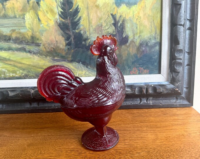 Vintage Glass Rooster, Red/orange Glass, Westmoreland Glass, Standing ...