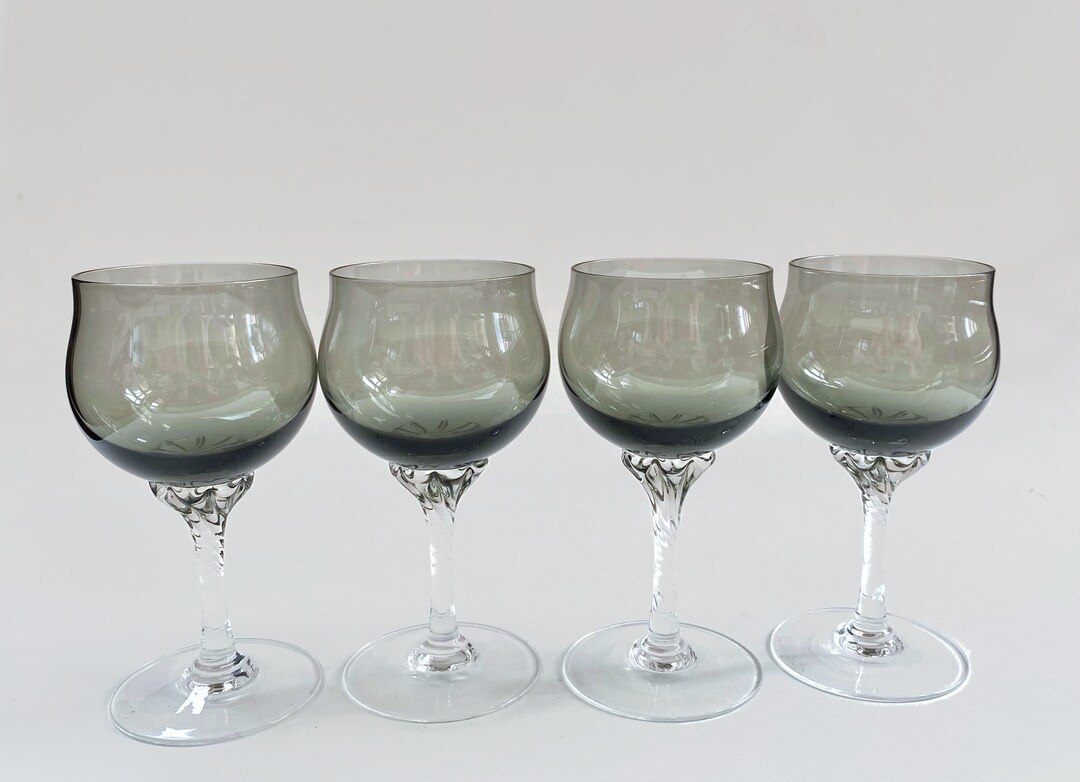 Vintage Sasaki Smoke Glass Wine Coupe Set: Mid-century Coronation ...