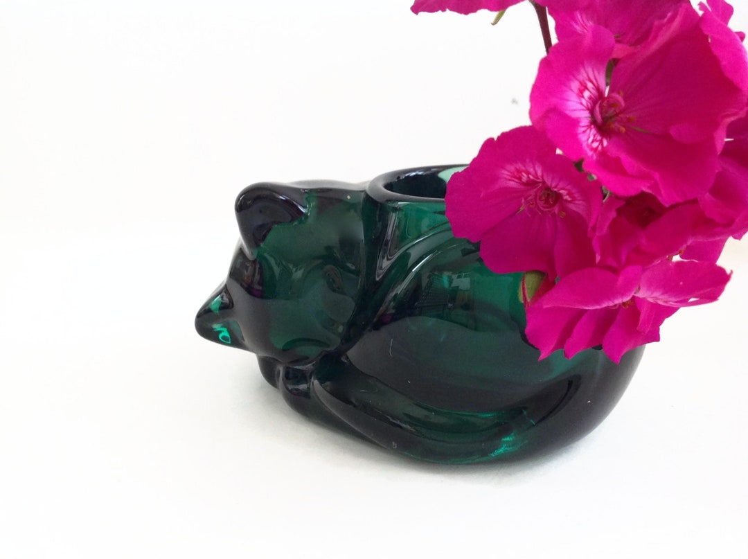 Vintage Indiana Glass Cat Votive Candleholder - Emerald Green - Etsy